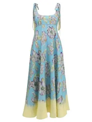 ALEMAIS Jerry Ballet Floral Midi Dress - Gray