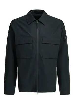 Stone Island Overshirt Jacket With Logo - Blue