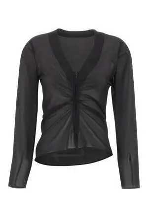 MAISON MARGIELA Sheer Gathered V-neck Top - Black