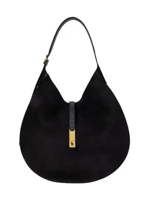 Polo Ralph Lauren Suede Shoulder Bag With Gold-tone Hardware - Black