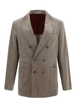 Brunello Cucinelli Double-breasted Corduroy Blazer - Gray