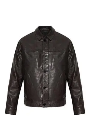 ALLSAINTS Collared Long-sleeved Leather Jacket - Black