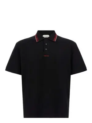Versace Logo Embroidered Short-sleeved Polo Shirt - Black