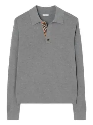 Burberry Long Sleeved Knitted Polo Shirt - Grey