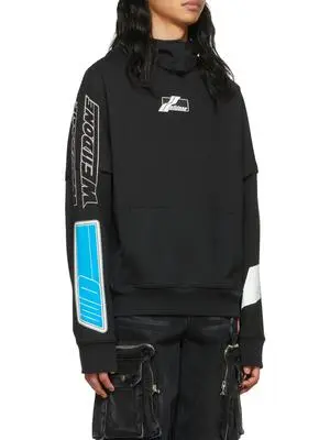 We11Done Logo Printed Straight Hem Hoodie - Black