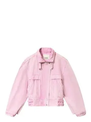 Isabel Marant Étoile Cropped Denim Jacket With Stand Collar - Pink