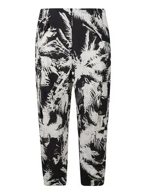 LANEUS Printed Cotton Trousers - Black