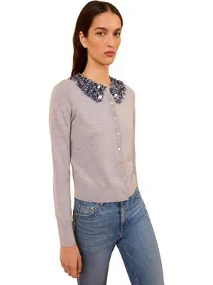 Ulla Johnson Embellished Merino Wool Cardigan - Ash