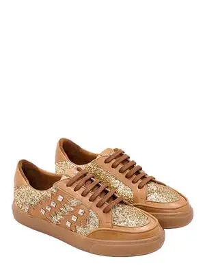 CLARA BARCELO Embellished Glitter Sneakers - Brown