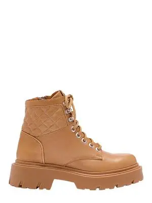 CLARA BARCELO Here You Go" Quilted Paneled Lug Sole Combat Boots - Brown