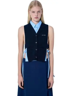 Miu Miu V-neck Logo Knit Vest With Side Ties - Blue