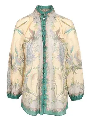 Zimmermann Indra Blouse With Printed Motif And Beaded Trim - Multicolor