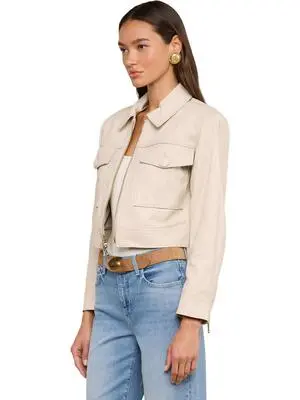 L'Agence L'AGENCE Micah Quilted Leather Oversized Cropped Jacket Biscuit