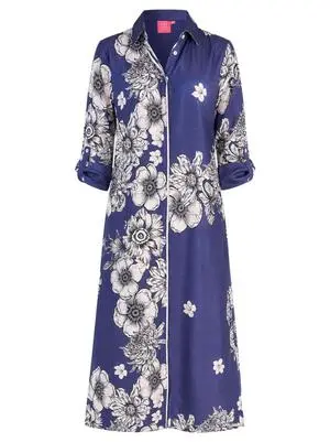 JUST DARVINY Floral Print Midi Dress - Blue