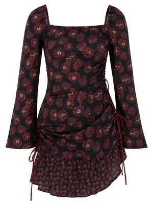 Carmen Says Floral Printed Square Neck Mini Dress - Black