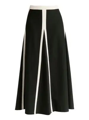 PAISIE A-line Maxi Skirt With Contrast Trim - Beige/black