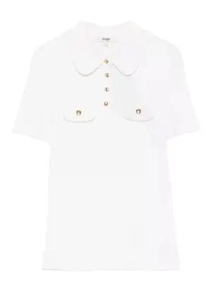 Maje Ribbed Knit Polo Top - Neutrals