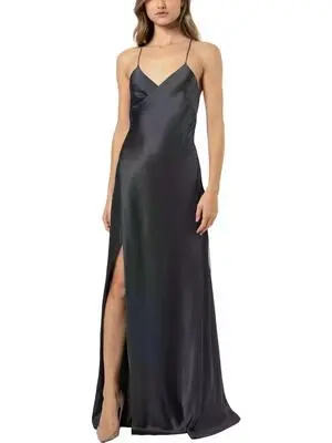 Michelle Mason Strappy Wrap Gown - Grey