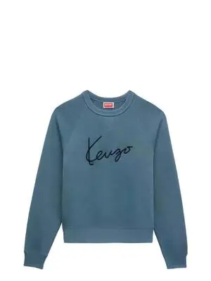 Kenzo Signature Logo Embroidered Raglan Sleeve Sweatshirt - Blue
