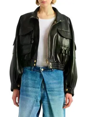Balmain Multi-pocket Leather Bomber Jacket - Black