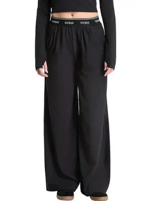 Guess Selene Logo-waistband Wide-leg Trousers - Black