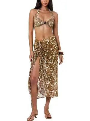 NICHOLAS Lia Ruched Slit Midi Skirt - Brown