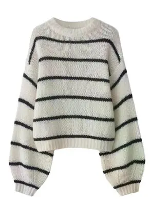 LISA YANG Isabelle Striped Knit Sweater - Neutrals