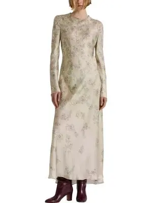 Alberta Ferretti Blue Floral Print Textured Dress - Neutrals