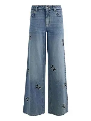 Alice + Olivia Embellished Cut-out Wide Leg Jeans - Blue