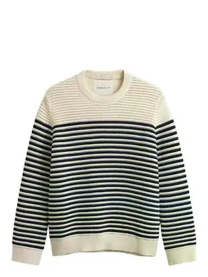Gant Striped Textured-knit Sweater - Neutrals