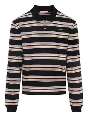 Marni Striped Long-sleeve Polo Shirt - Black