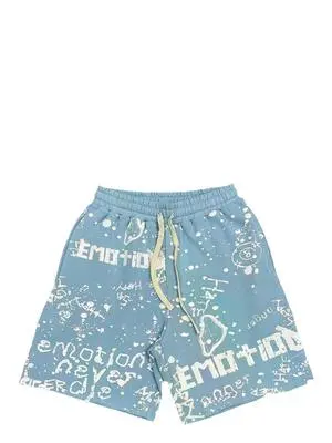 MIXED EMOTION Graffiti Print Track Shorts - Blue