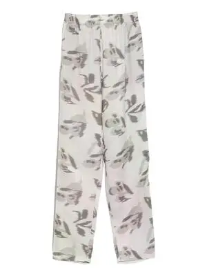 Emporio Armani Abstract Print Linen Trousers - Grey