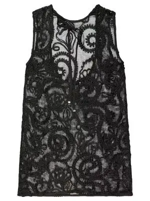 GANNI Embroidered Net Dress - Black
