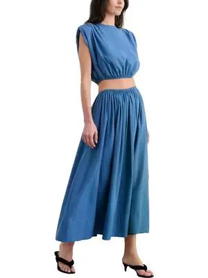 TOCCIN Imogen Gathered Midi Skirt - Blue