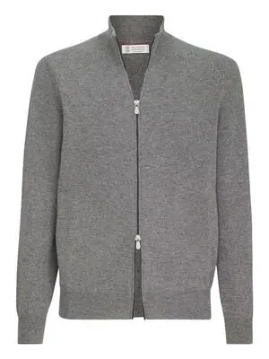 Brunello Cucinelli Cashmere High-neck Zipper Cardigan - Grey