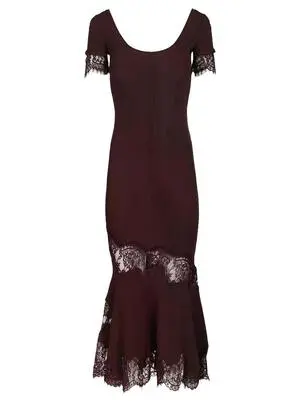 SELF-PORTRAIT Lace-trim Midi Dress With Short Sleeves - Brown