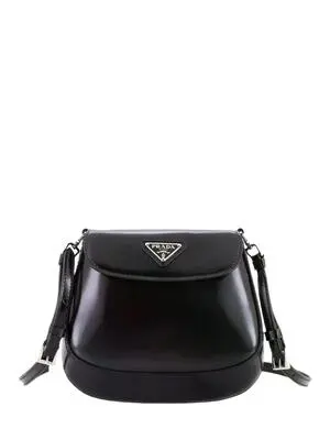 Prada Cleo Flap Spazzolato Leather Mini Shoulder Bag - Black