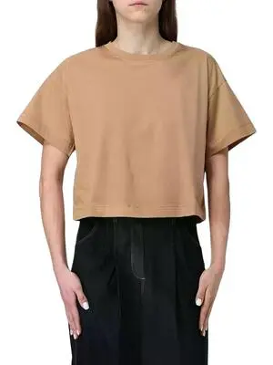 Max Mara Cropped T-shirt With Embroidered Logo - Neutrals