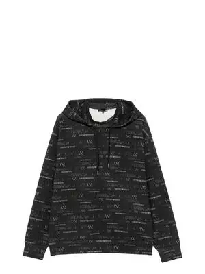 Emporio Armani Logo Pattern Drawstring Hoodie - Black