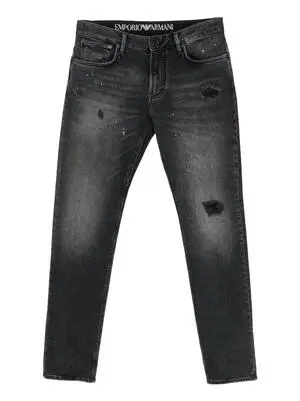 Emporio Armani Distressed Paint-splatter Jeans - Grey