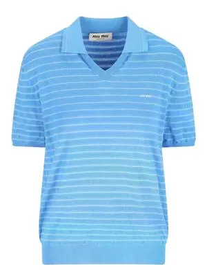 Miu Miu Striped V-neck Sweater - Blue