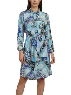 Diane Von Furstenberg Printed Silk Long Sleeve Dress - Blue