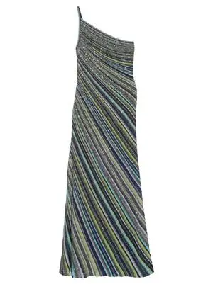 Missoni One-shoulder Maxi Dress With Green Sequin Embellishment - Blue