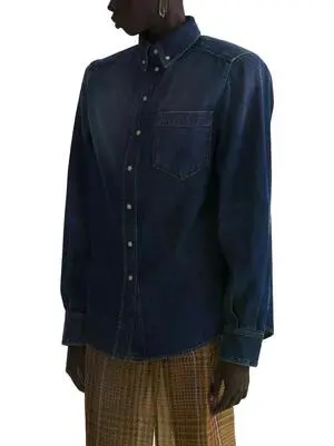MUGLER Oversized Denim Shirt With Padded Shoulders - Blue