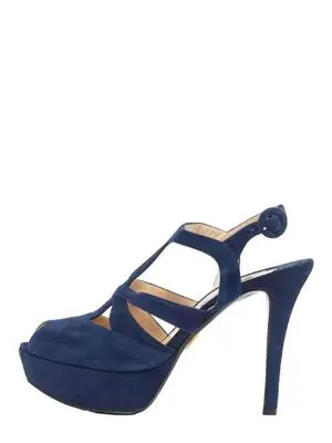 Prada Navy Suede Platform Ankle-strap Sandals - Blue