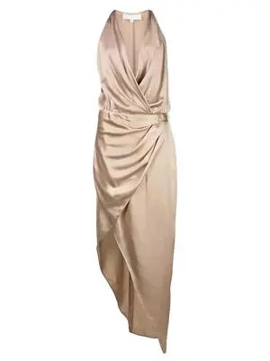 Michelle Mason Asymmetrical Halterneck Silk Dress - Brown