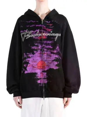 Balenciaga Graphic Print Zip-up Hoodie - Black
