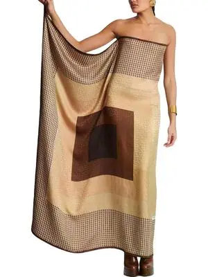 Balmain Monogram-print Strapless Silk Maxi Dress - Brown