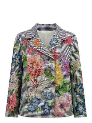 Pero Floral Embroidered Single-breasted Blazer - Blue